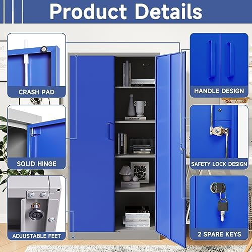 Metal Garage Storage Cabinet, 71" Locking Storage Cabinet with 2 Doors ...