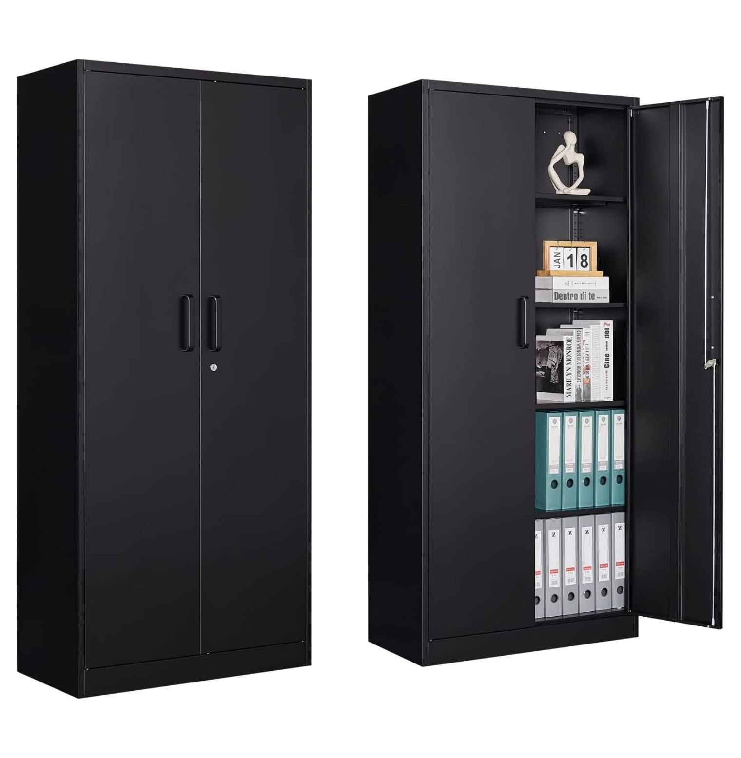 Metal Garage Storage Cabinet, 71" Locking Storage Cabinet with 2 Doors ...