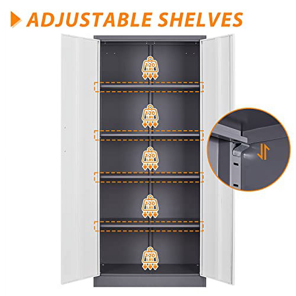 Metal Garage Storage Cabinet, 71" Locking Storage Cabinet with 2 Doors ...