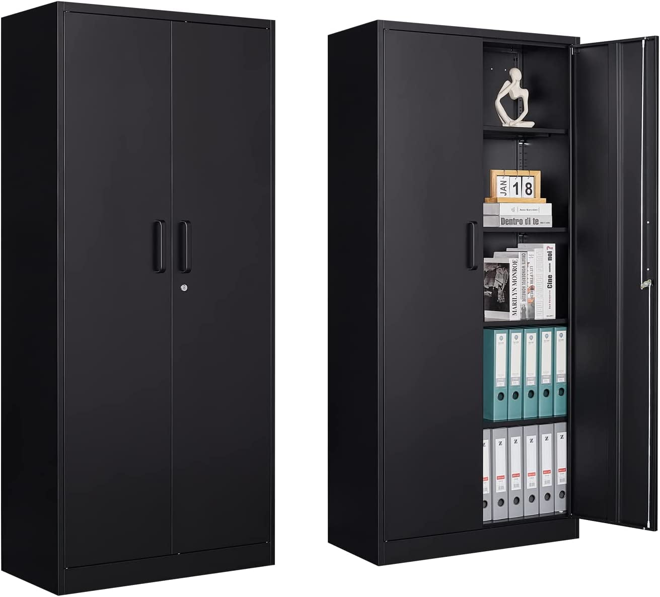 Metal Garage Storage Cabinet, 71" Locking Storage Cabinet with 2 Doors ...