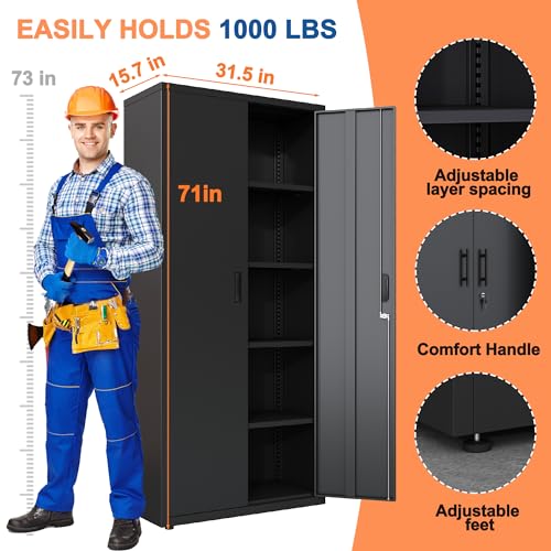 Metal Garage Storage Cabinet,71" Office Filing Cabinet with Door and ...