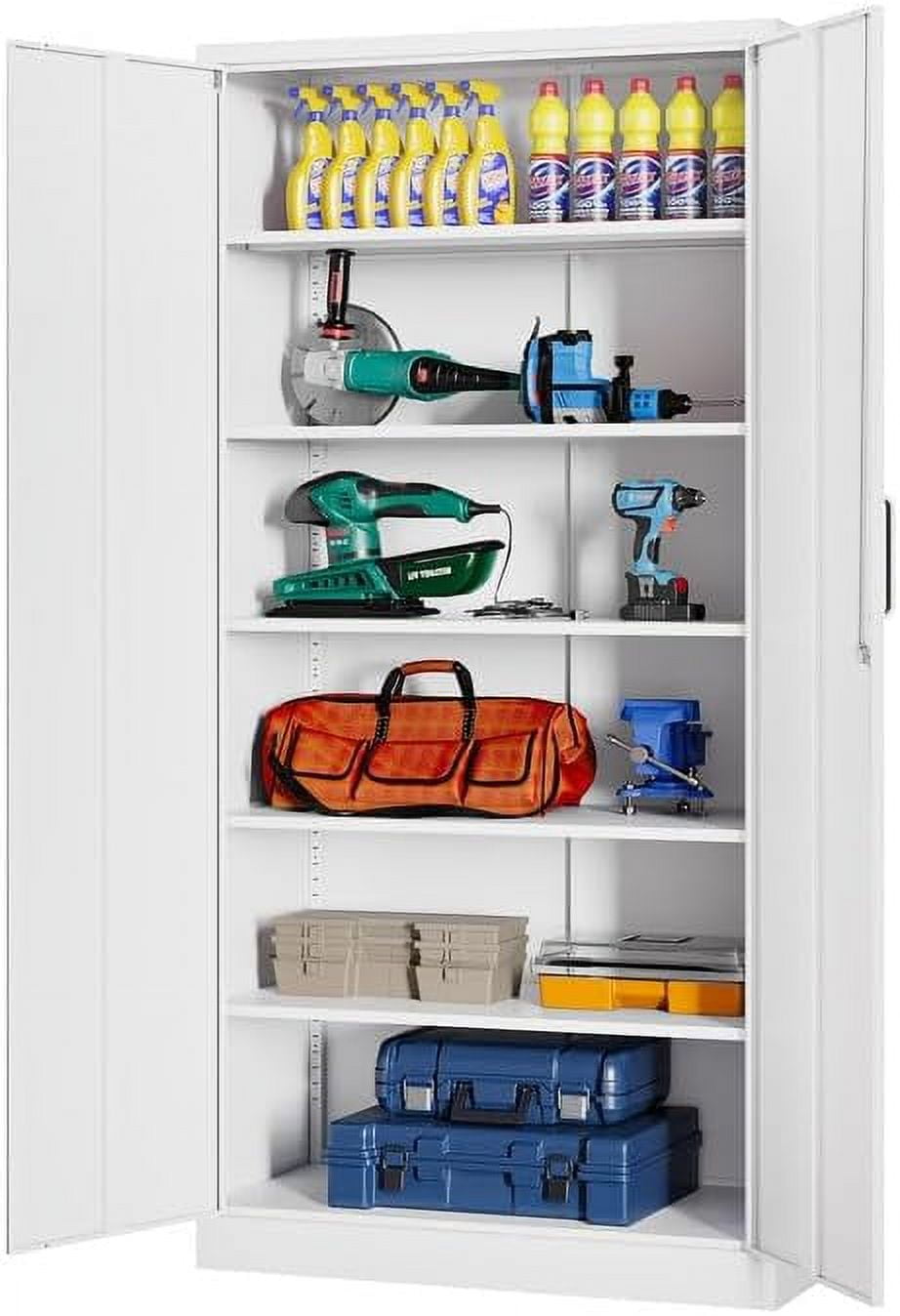 Metal Garage Storage Cabinet,71" h Tall Garage Cabinet with 2 Doors and ...