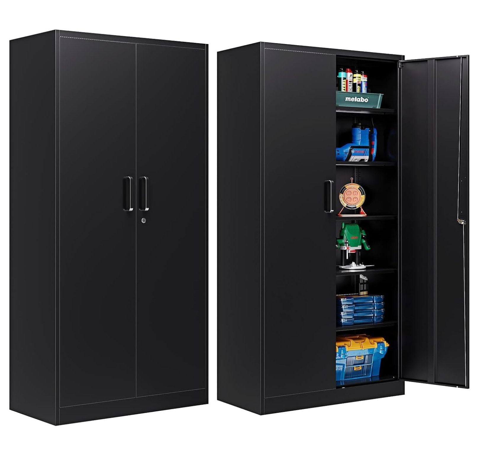 Metal Garage Storage Cabinet,71" h Tall Garage Cabinet with 2 Doors and ...