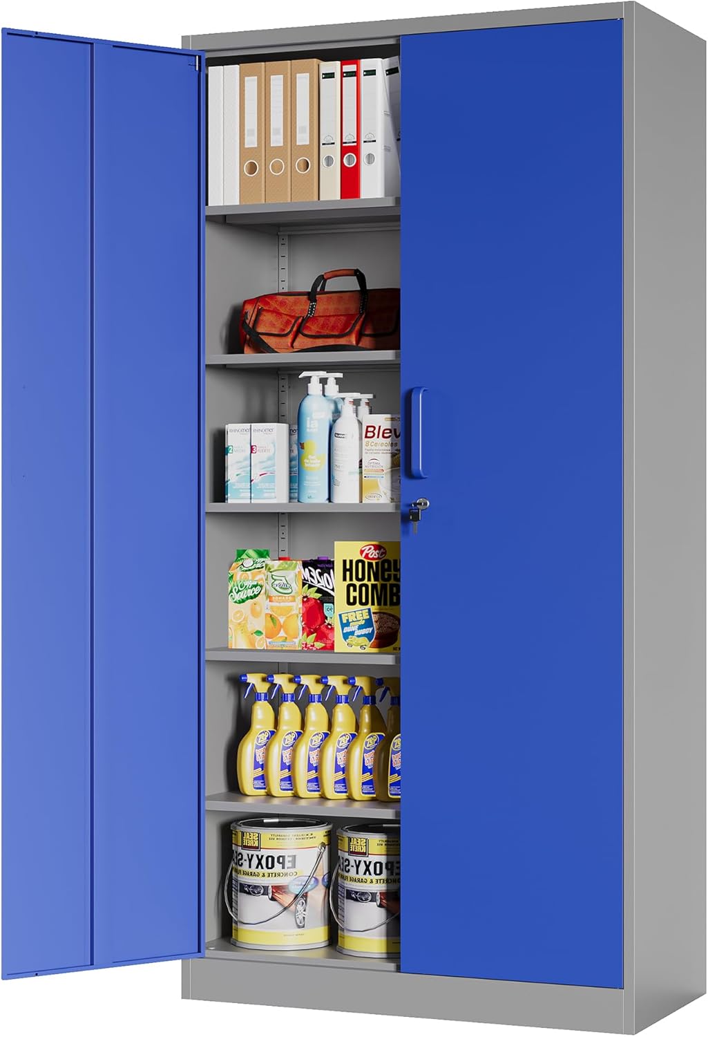 Metal Garage Storage Cabinet,71" h Tall Garage Cabinet with 2 Doors and ...