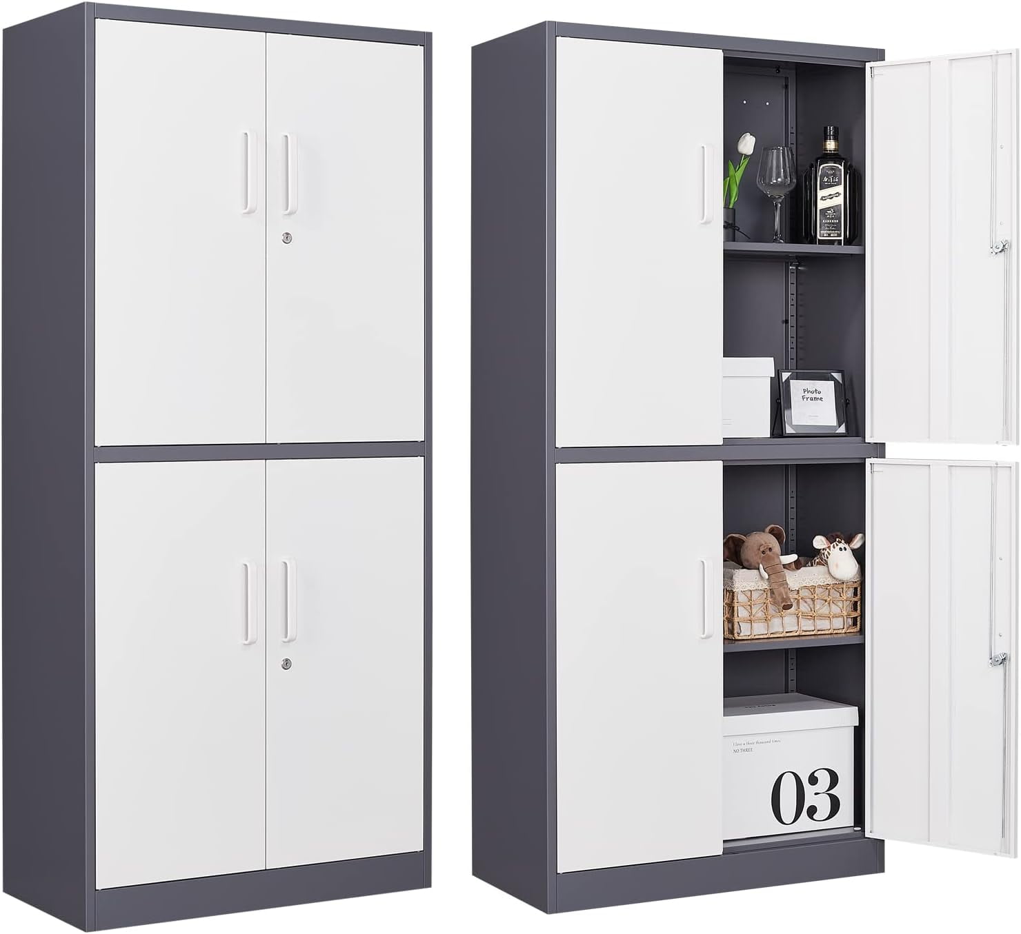 Metal Garage Storage Cabinet,71" h Tall Garage Cabinet with 2 Doors and ...