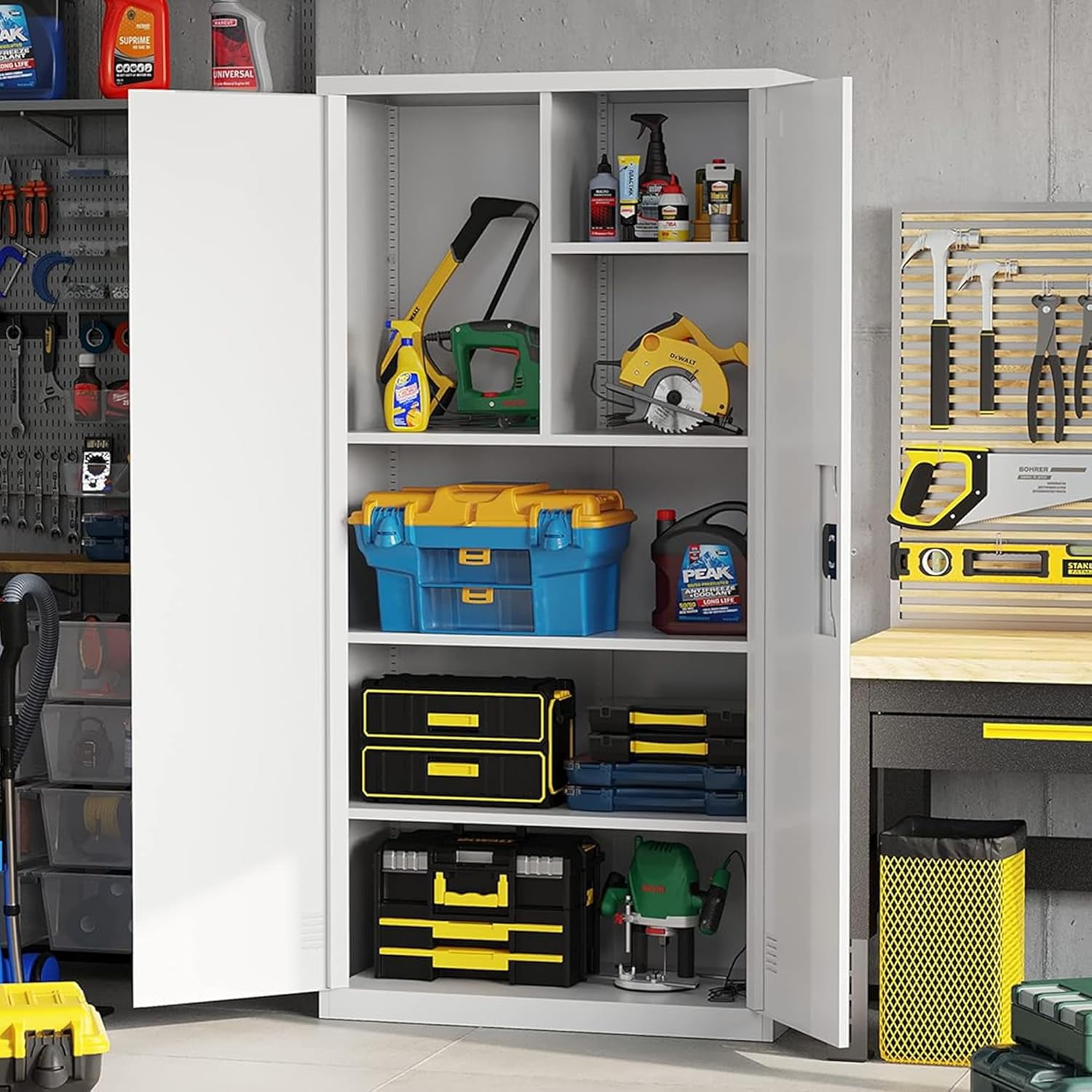 Metal Garage Storage Cabinet, 72" Tall Steel File Cabinet with 2 ...