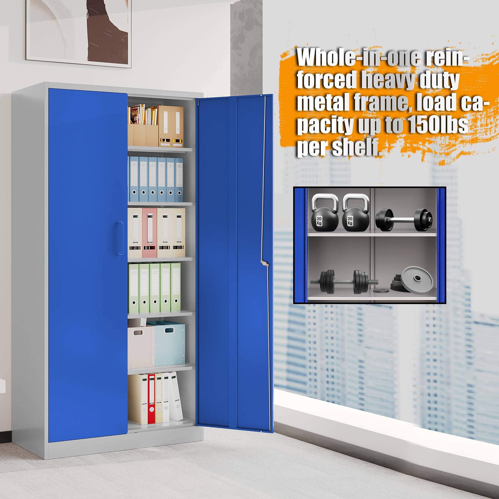 Metal Garage Storage Cabinet with Lock, 71 Inch Steel File Cabinet with ...
