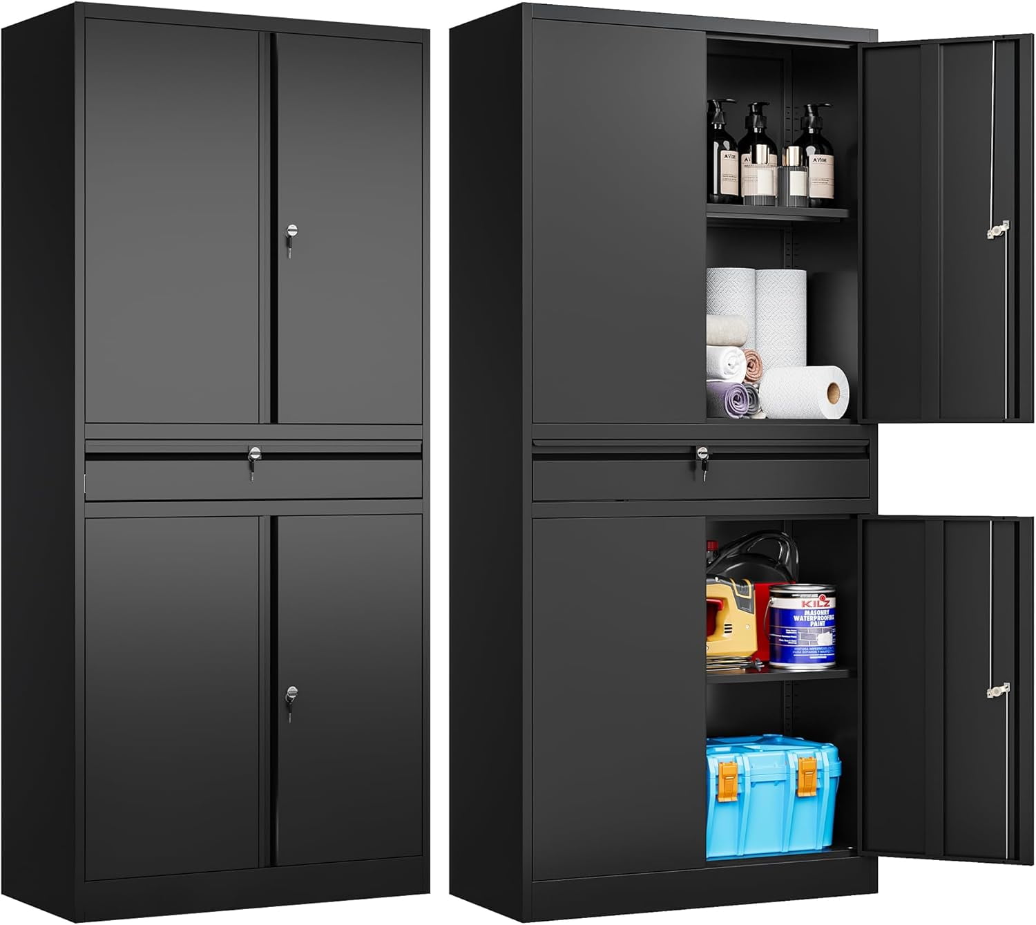 Metal Garage Storage Cabinet with Lock, Locking Tool Cabinet with Doors ...