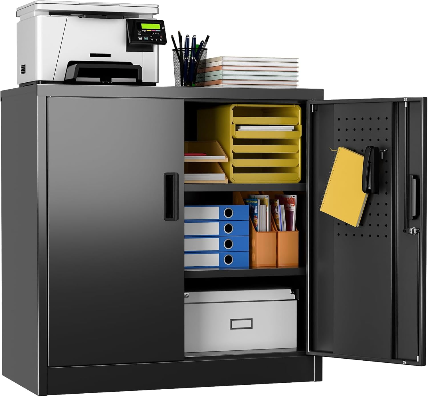 Metal Garage Storage Cabinet with Lock and Pegboard, Steel File ...