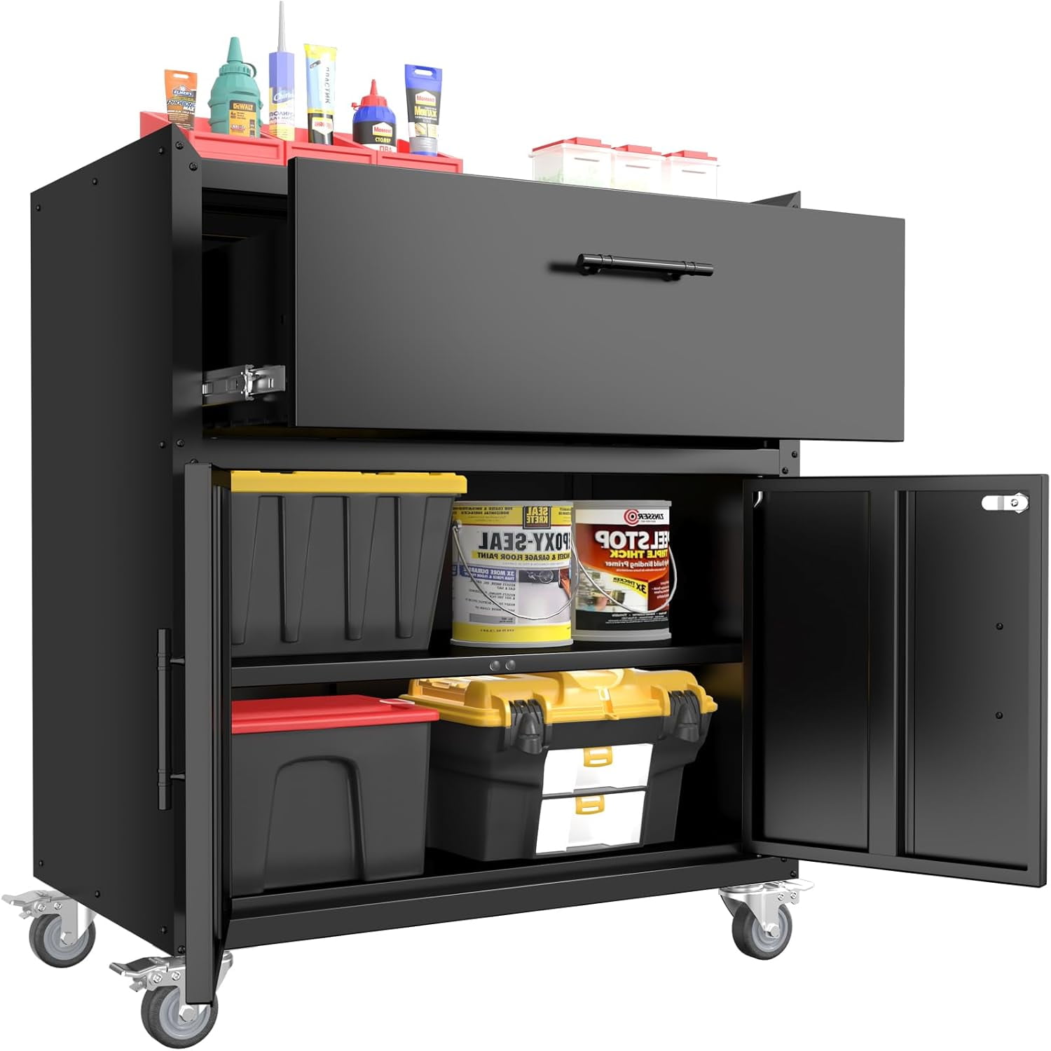 Metal Garage Storage Cabinet with Locking Doors and Adjustable Shelves ...