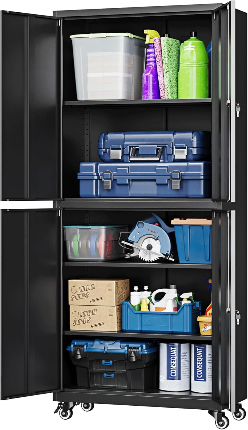 Metal Garage Storage Cabinet with Locking Doors and Adjustable Shelves ...