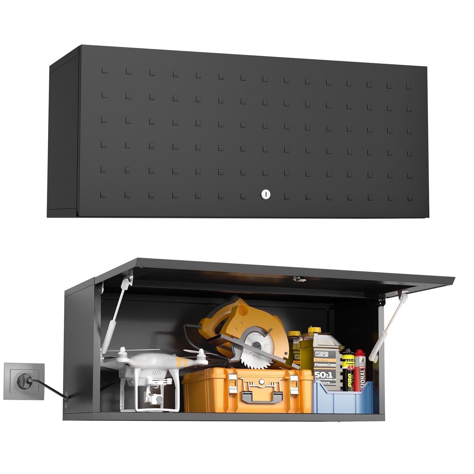 Polup 14'' H Lockable Wall-Mount Metal Garage Cabinet, Single Piece ...