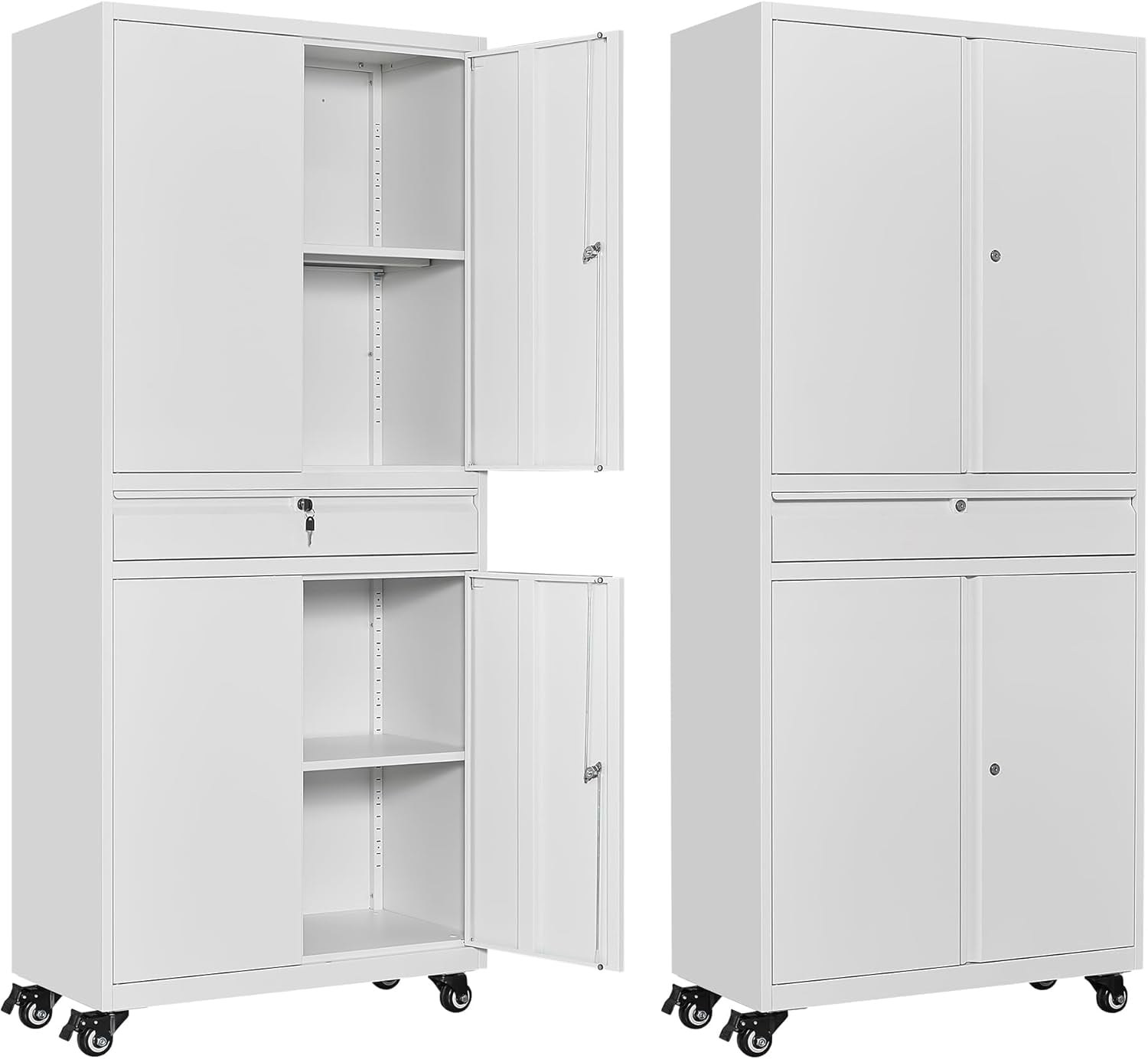 Metal Garage Storage Cabinet with Wheels, 73" Lockable Storage Cabinet ...