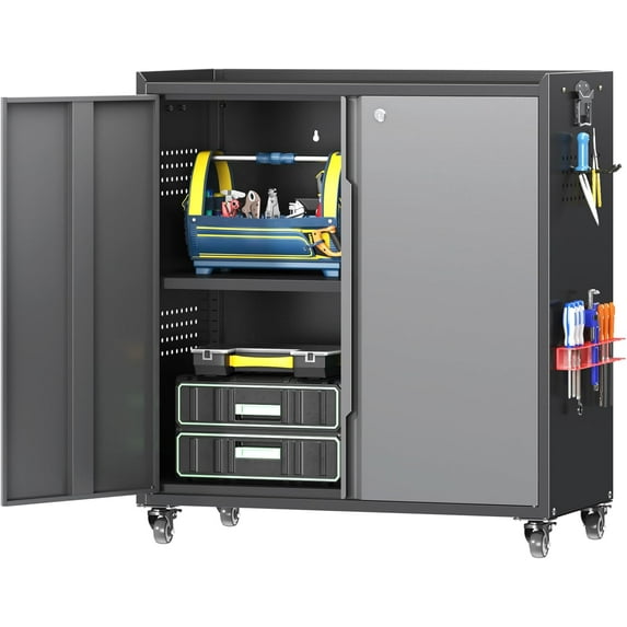 Metal Garage Storage Cabinet with Wheels, Adjustable Rolling Tool ...