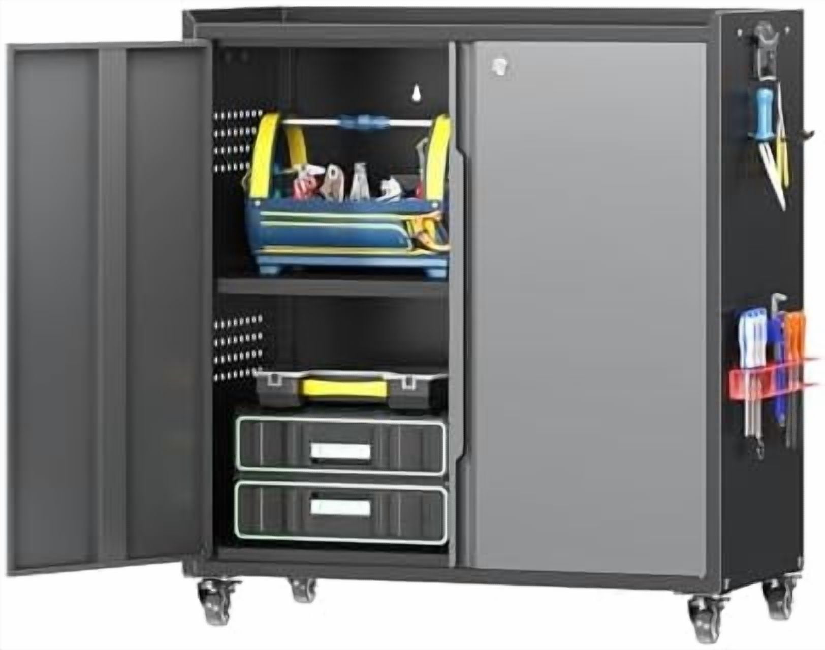 Metal Garage Storage Cabinet with Wheels, Adjustable Rolling Tool ...
