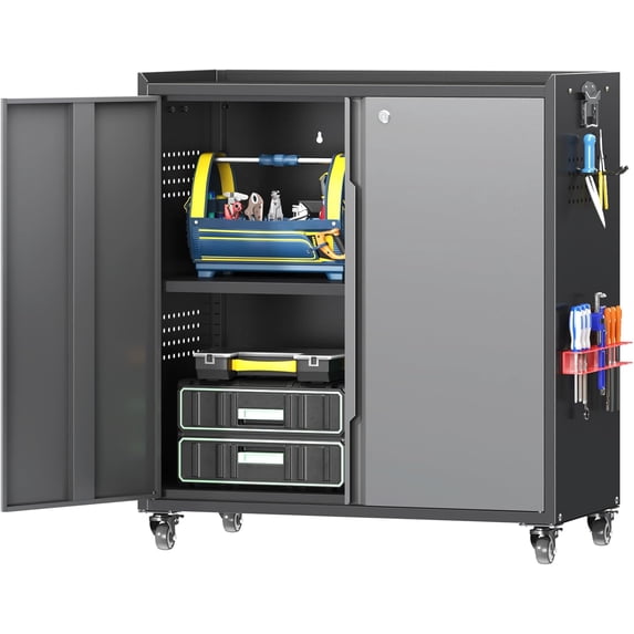 Metal Garage Storage Cabinet with Wheels, Adjustable Rolling Tool ...