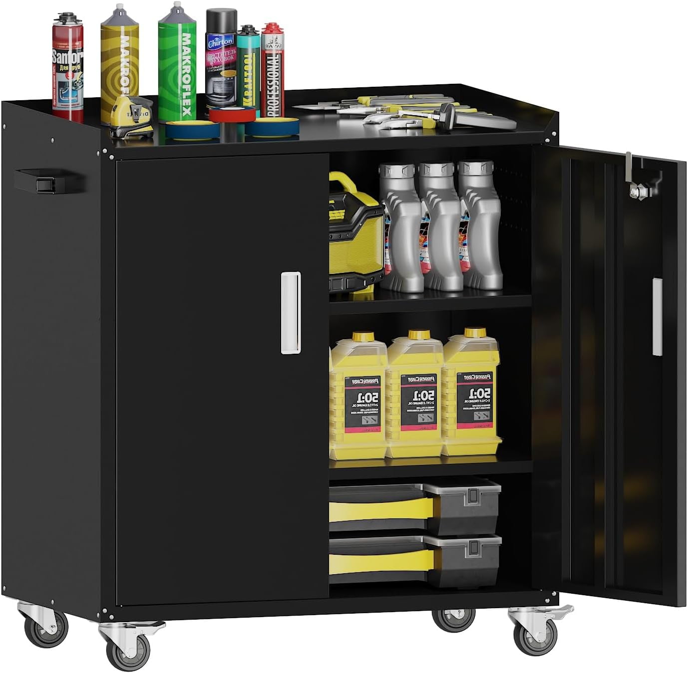 Metal Garage Storage Cabinet with Wheels ，Lockable Rolling Tool Chest ...