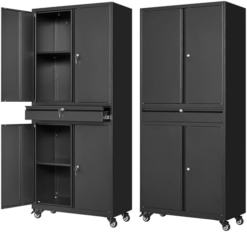 Metal Garage Storage Cabinet with Wheels,Rolling Tool Cabinet with 4 ...