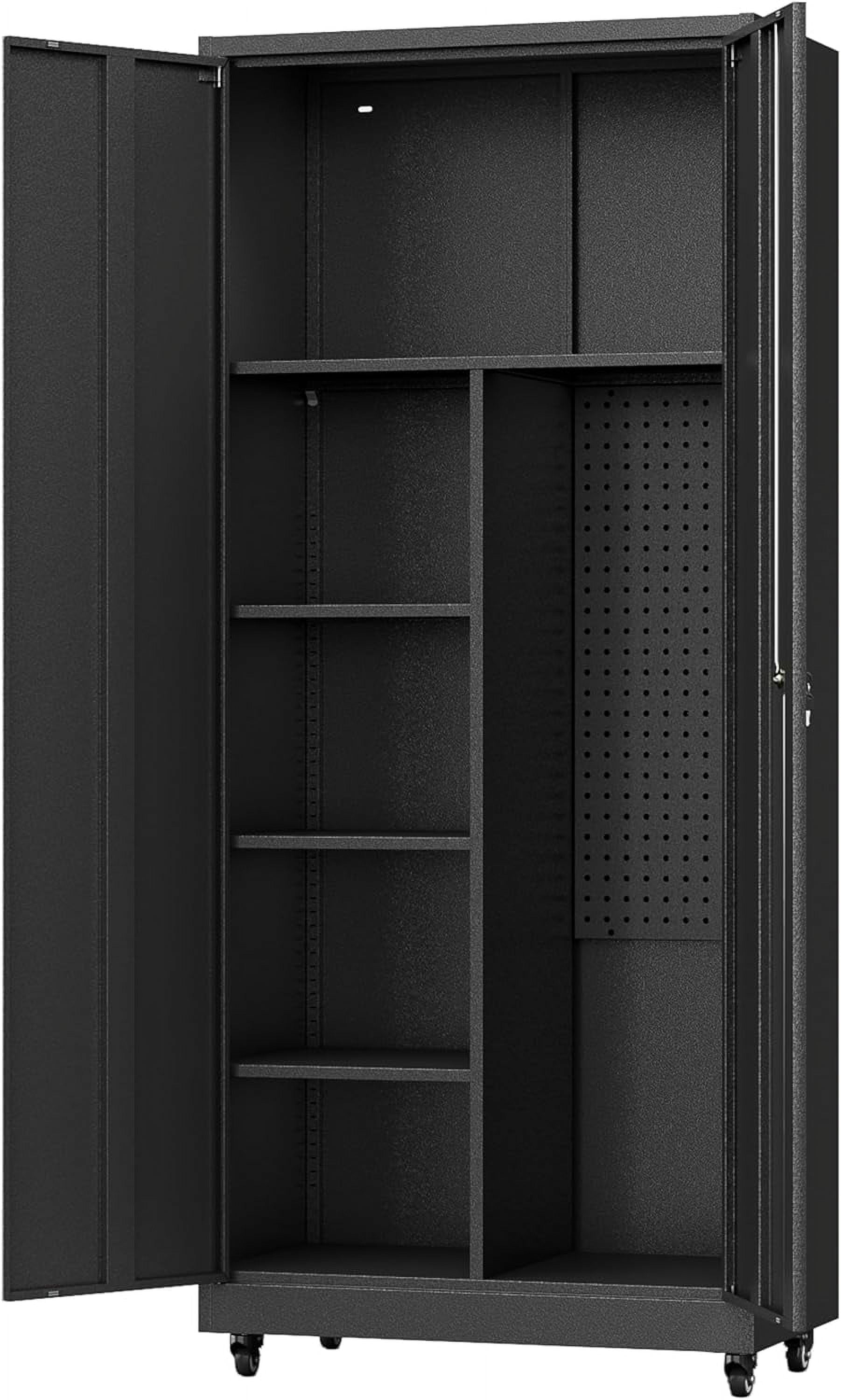 Kooyon Lockable Garage Storage Cabinet, Steel Cabinet with Pegboard ...