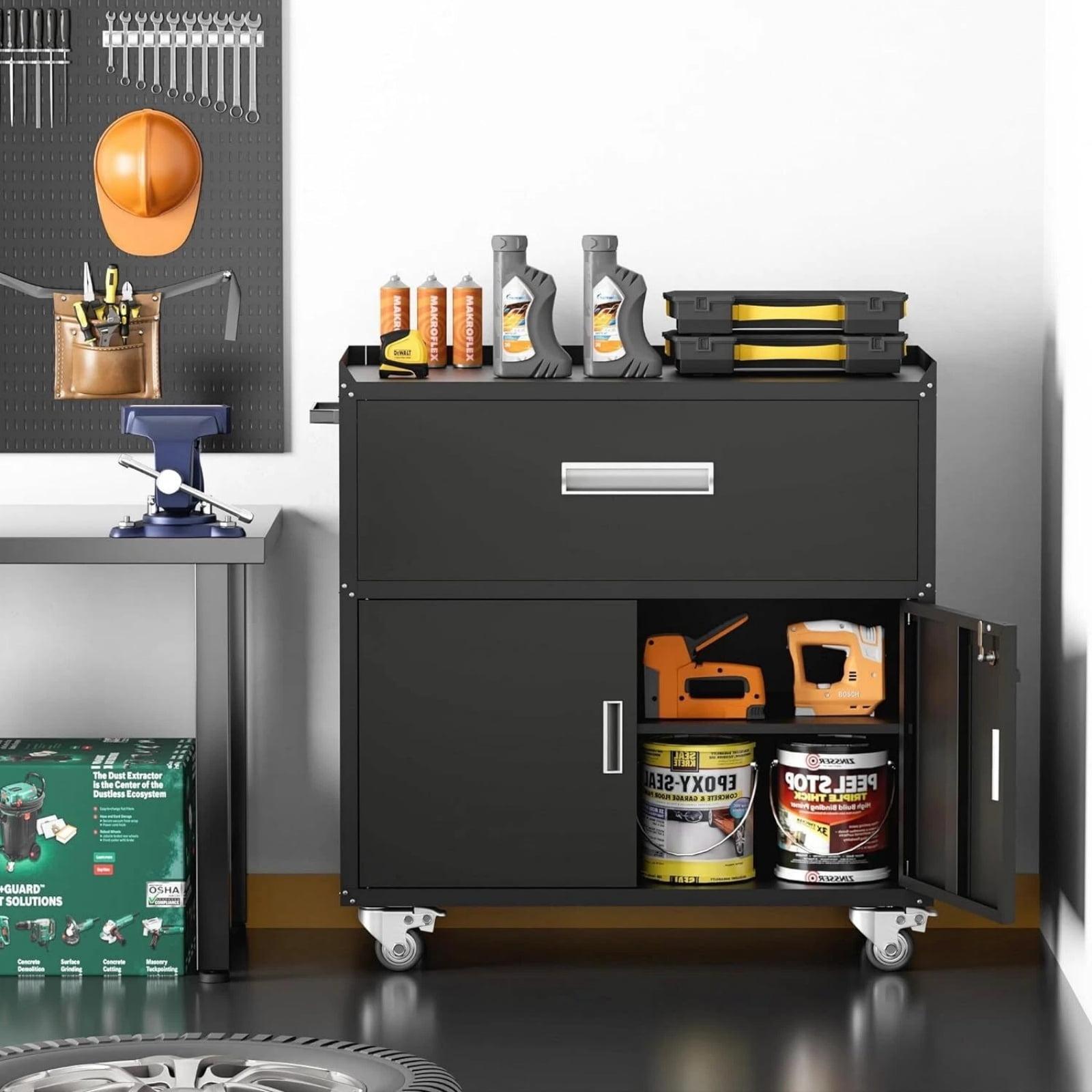 Metal Garage Storage Cabinet with Wheels, Heavy-Duty Rolling Tool Cart ...