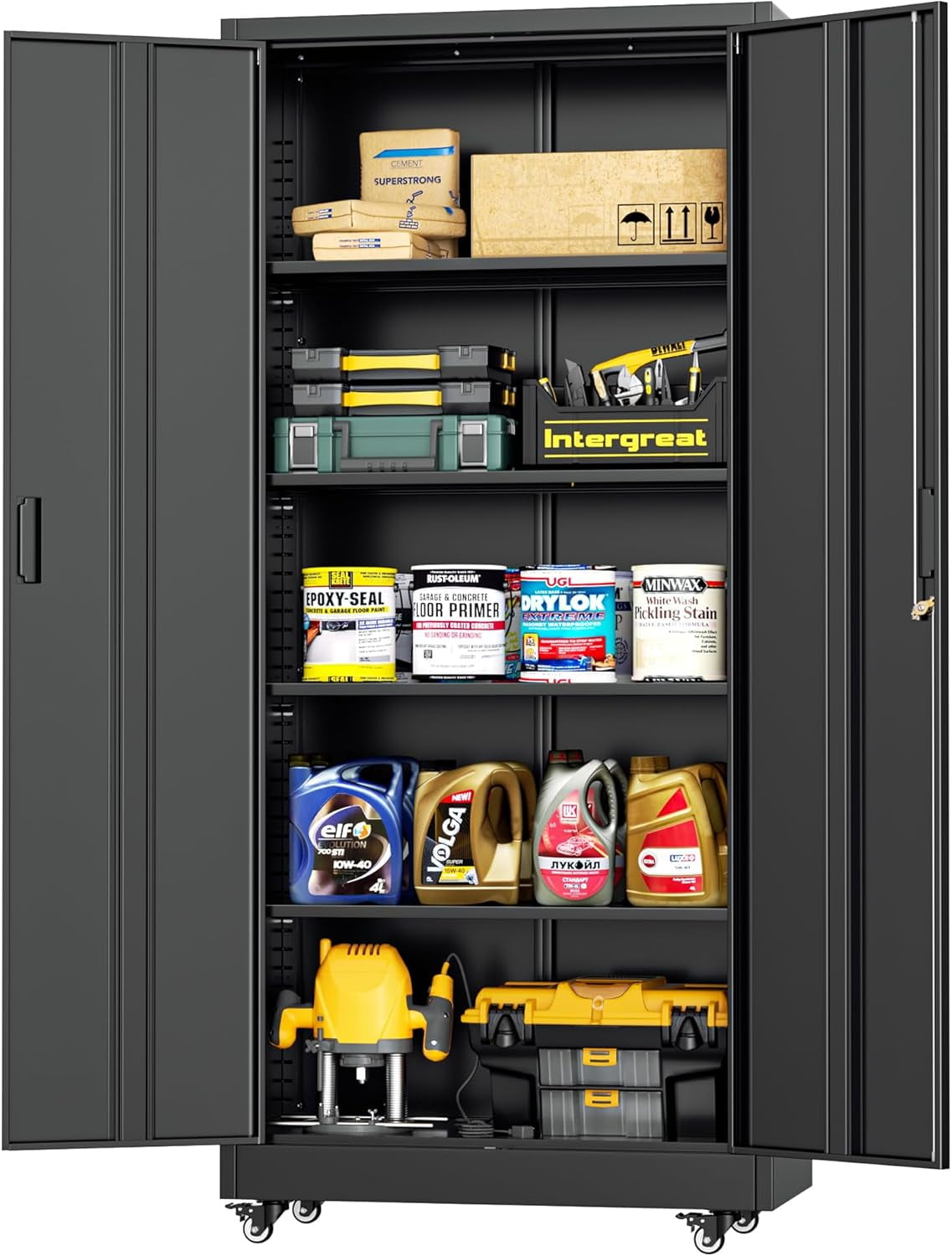 Metal Garage Storage Cabinets with Wheels, 73" Tall Locking Cabinet ...