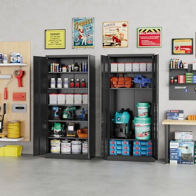 Metal Garage Storage Cabinets with Lock, 72" Storage Cabinet with Doors ...