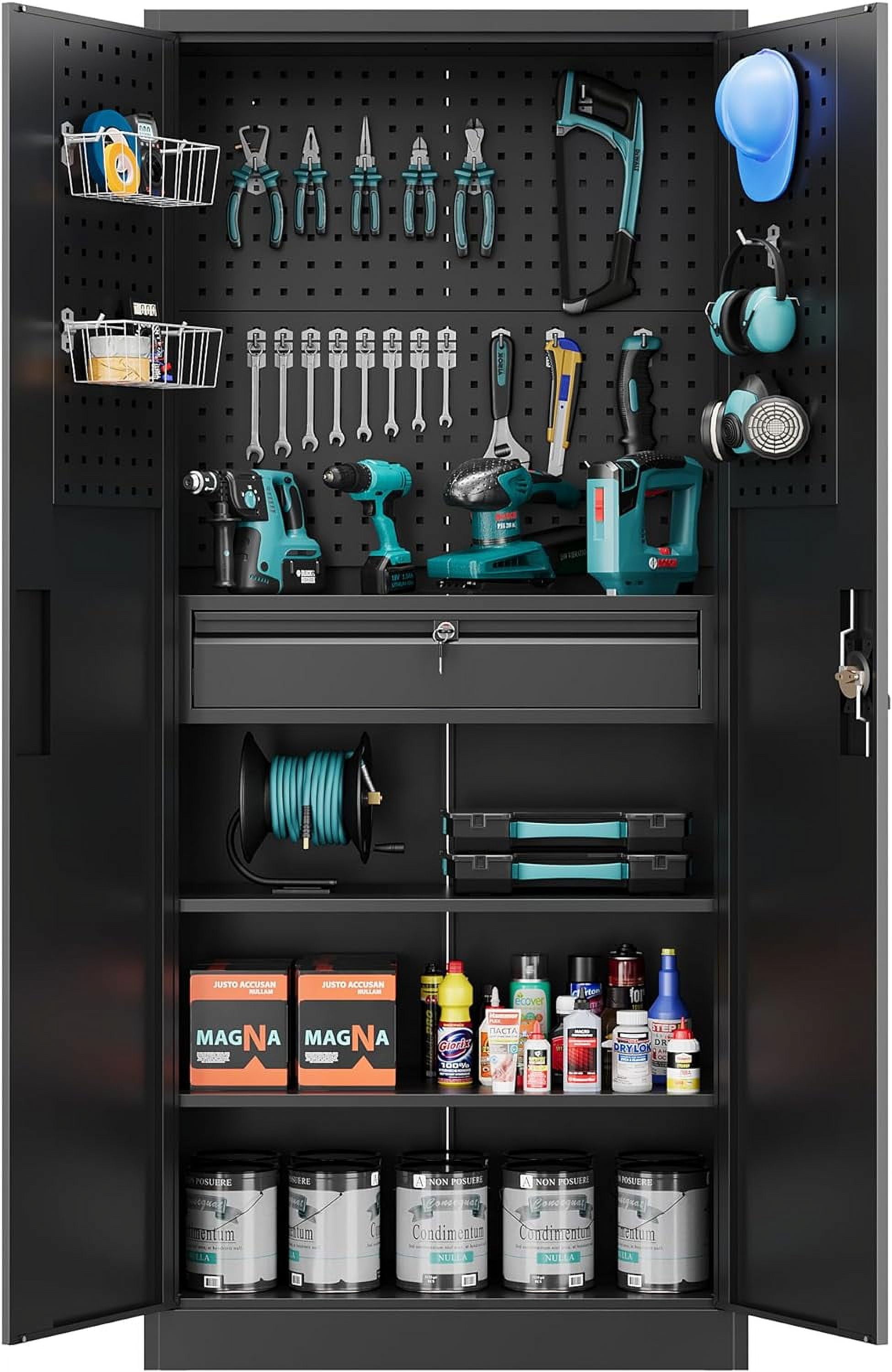 Metal Garage Storage Cabinets with Lock Door and Adjustable Shelves ...