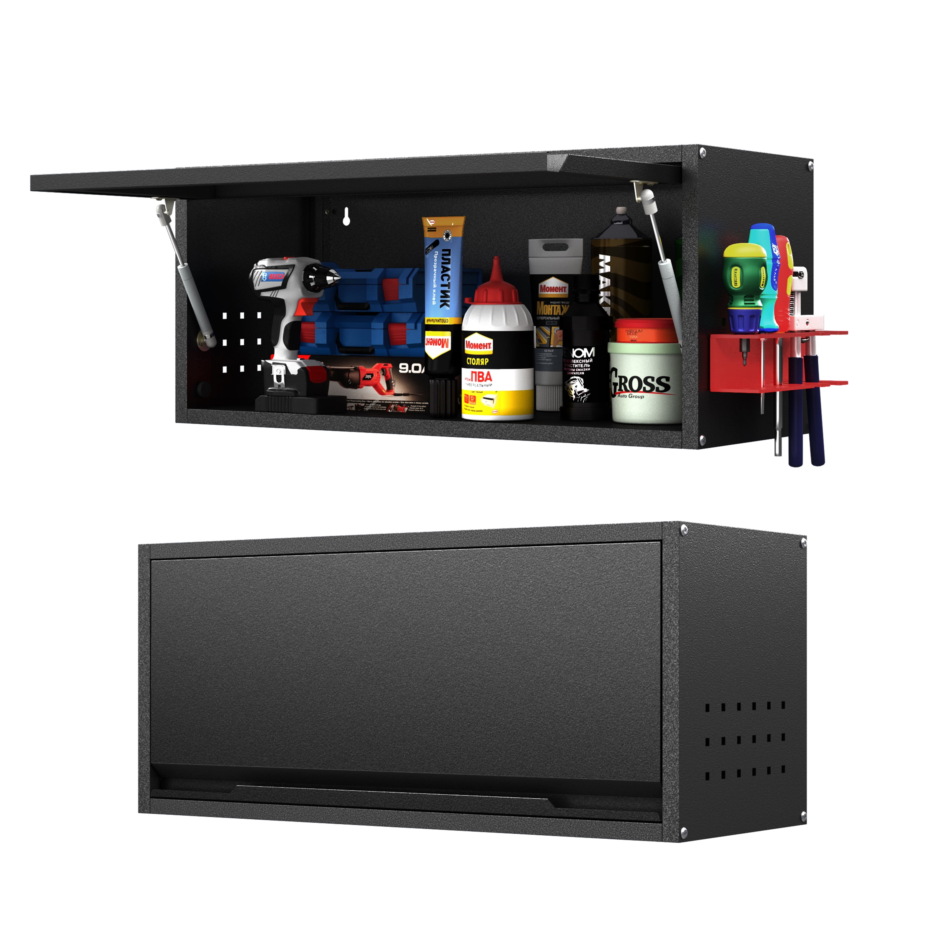 Metal Garage Wall Cabinet with Doors Side with Holes,Wall Mounted Metal ...