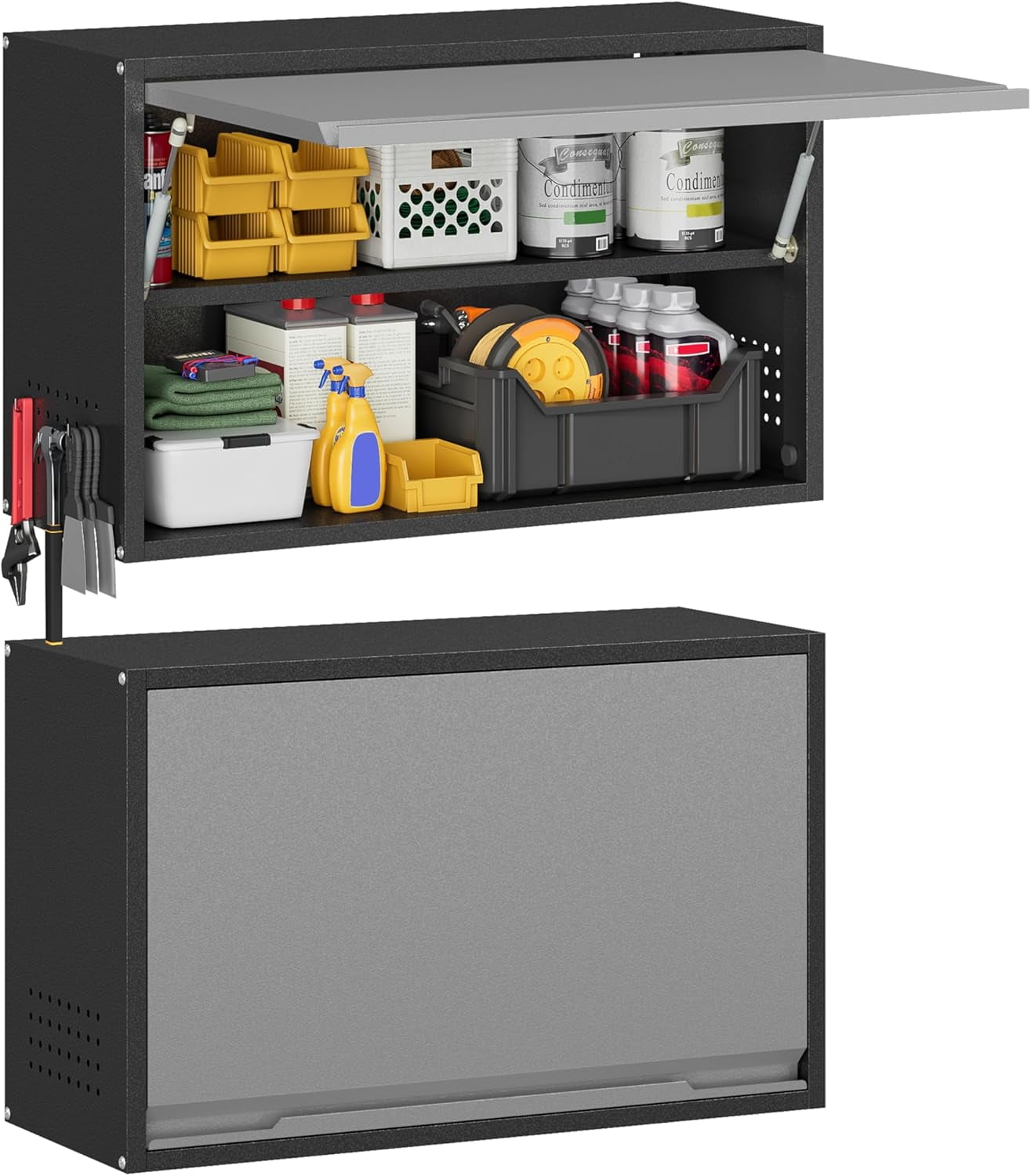 Metal Garage Wall Cabinet with Up-Flip Door, Float Tool Cabenit with Adjustable Shelf,Steel Wall ...