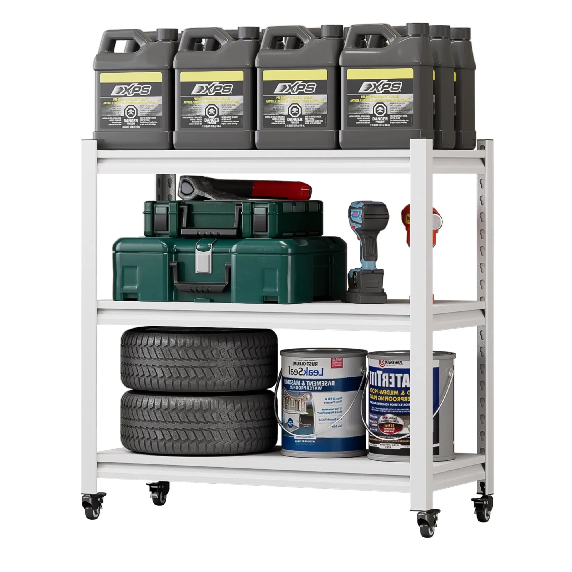Metal Garage Work Bench with Wheels,3-Tier Garage Roling Workbench ...