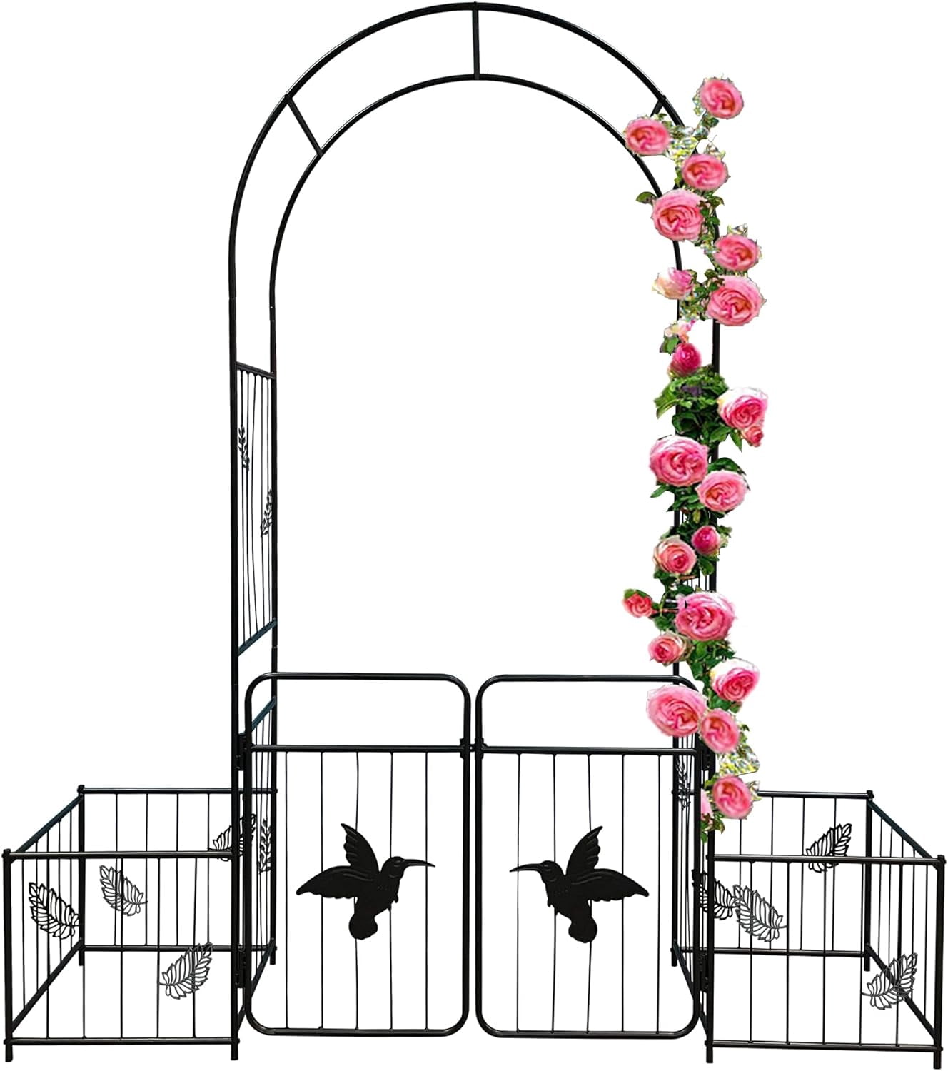 Metal Garden Arbor Arch with Gate and Plant Box, 86.6" H Garden Trellis ...