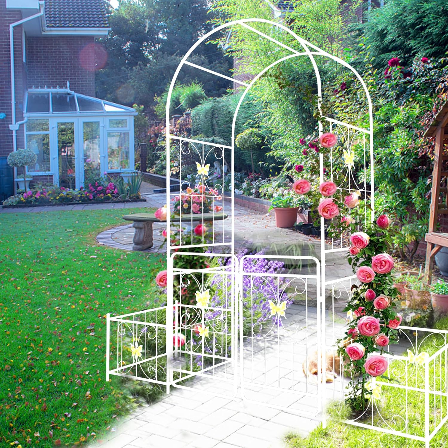 Metal Garden Arbor Arch with Gate and Box, Garden Trellis Wedding Arch ...