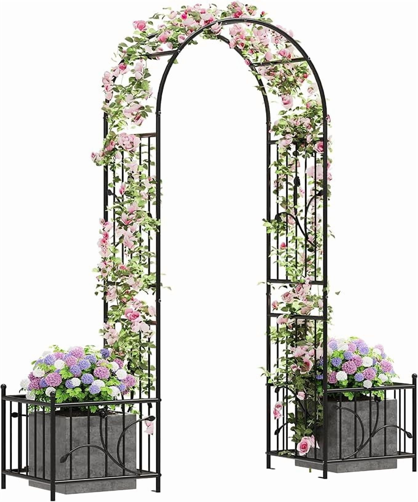 Metal Garden Arbor with Planter Boxes, 86" H Outdoor Lawn Arch for Climbing Plants, Roses, Vines ...
