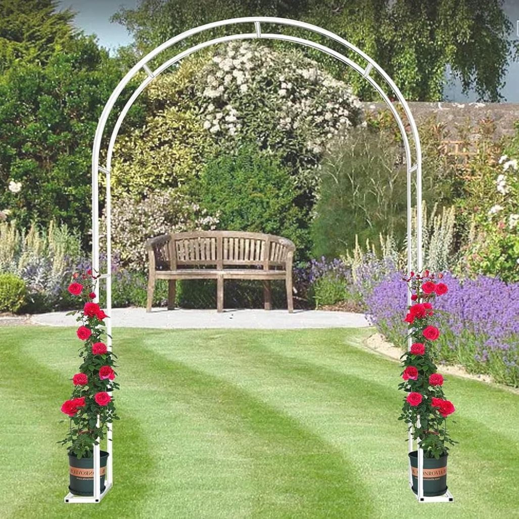 Metal Garden Arch 2.4M Heavy Duty Garden Arbour Steel Frame Large ...
