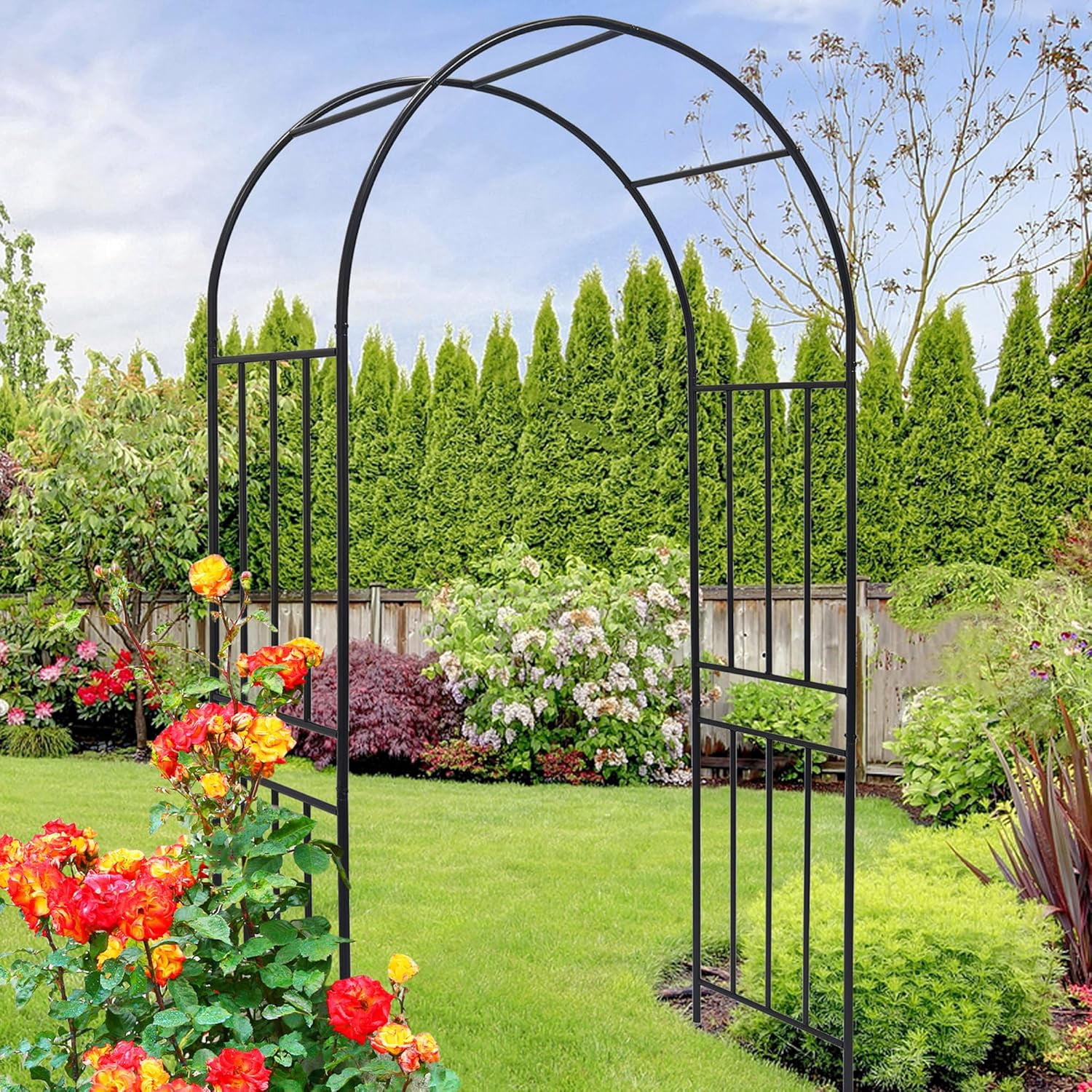 Metal Garden Arch 85.82" H Garden Arbor Trellis Climbing Plants Support ...