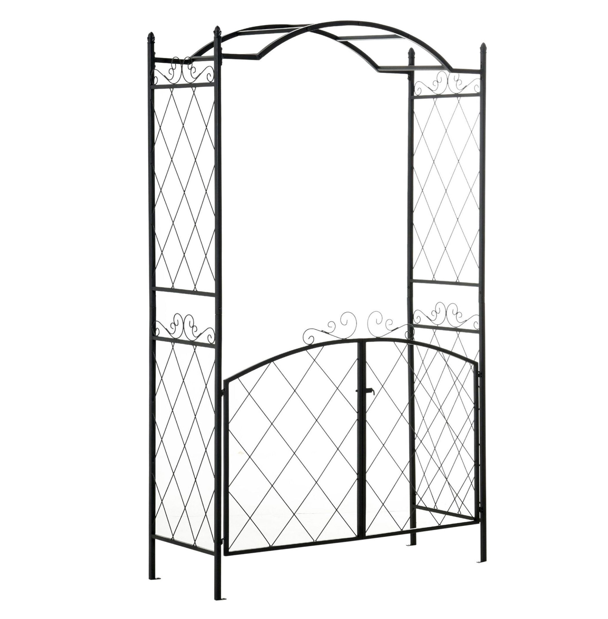 Metal Garden Arch 85ft Locking Doors, Grape Trellis for Wedding, Black ...