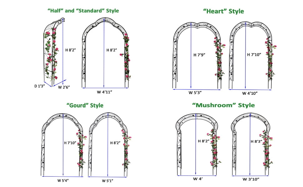 Metal Garden Arch Adjustable 8-Style Assembly Outdoor Arbor Trellis for ...