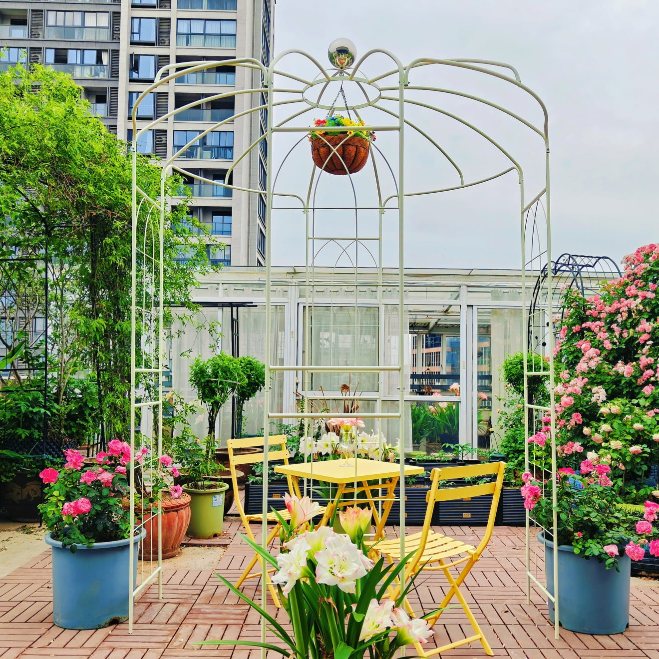 Metal Garden Arch Arbor with Birdcage Design, Sturdy Galvanized Steel ...