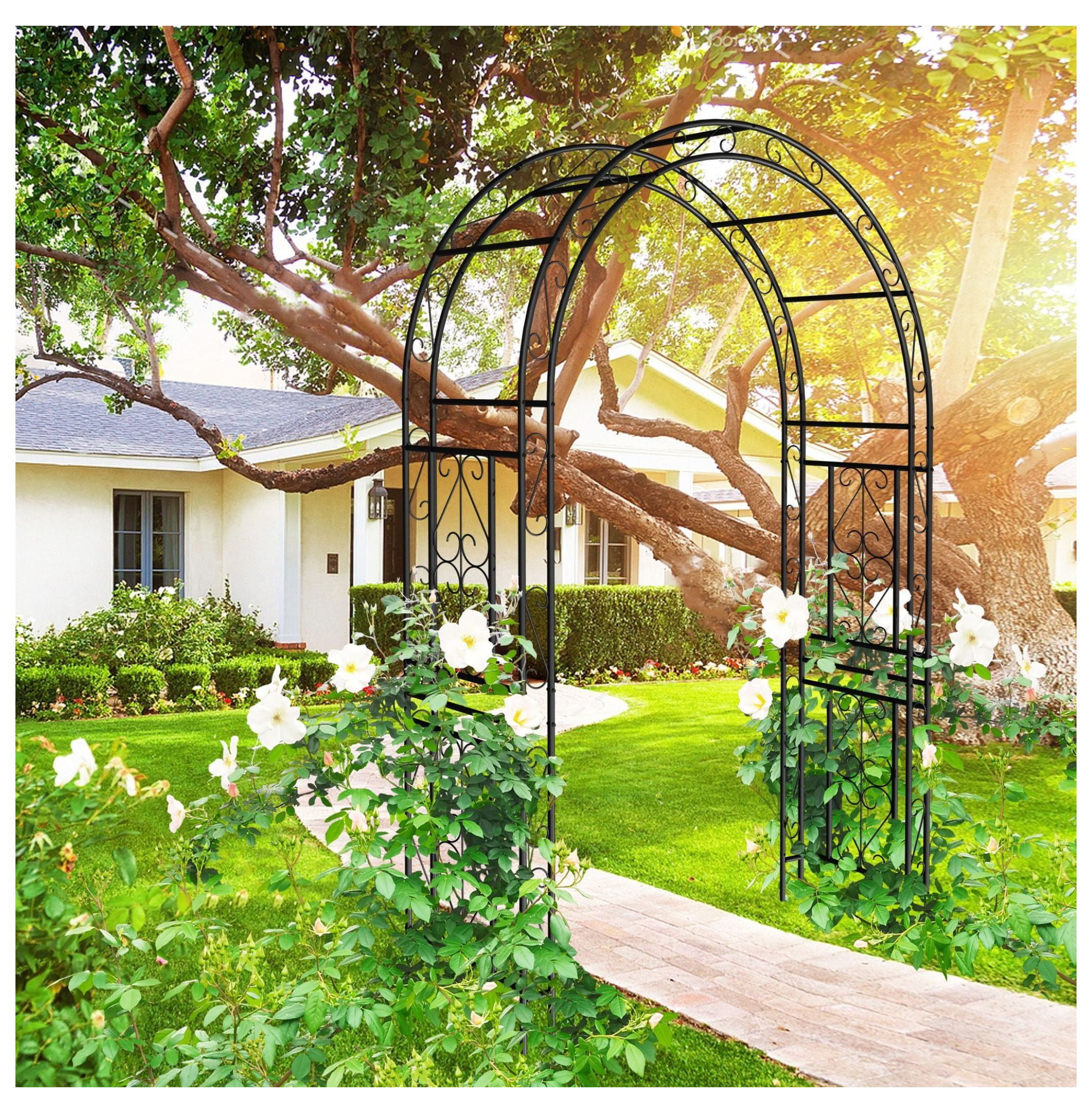 Metal Garden Arch L59'' x W17.71'' x H90.55'' Climbing Plants Support Rose Arch Outdoor Black ...