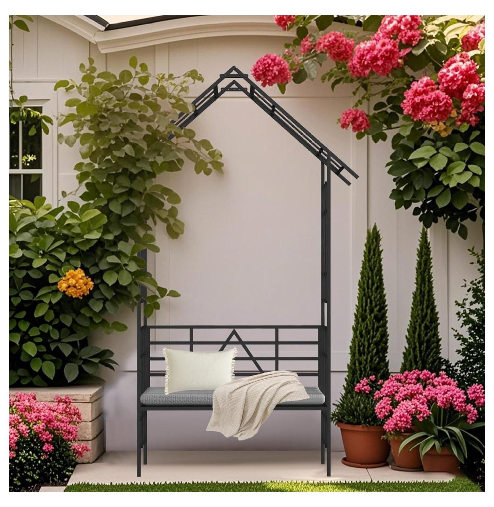Metal Garden Arch Trellis - 97.24" Rose Arbor for Climbing Plants ...