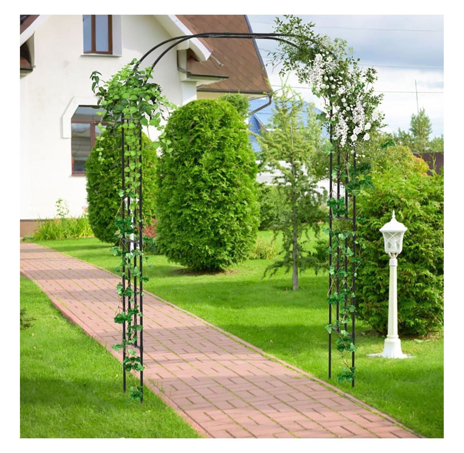 Metal Garden Arch Trellis for Climbing Plants, 60" x 16" x 95" Black ...