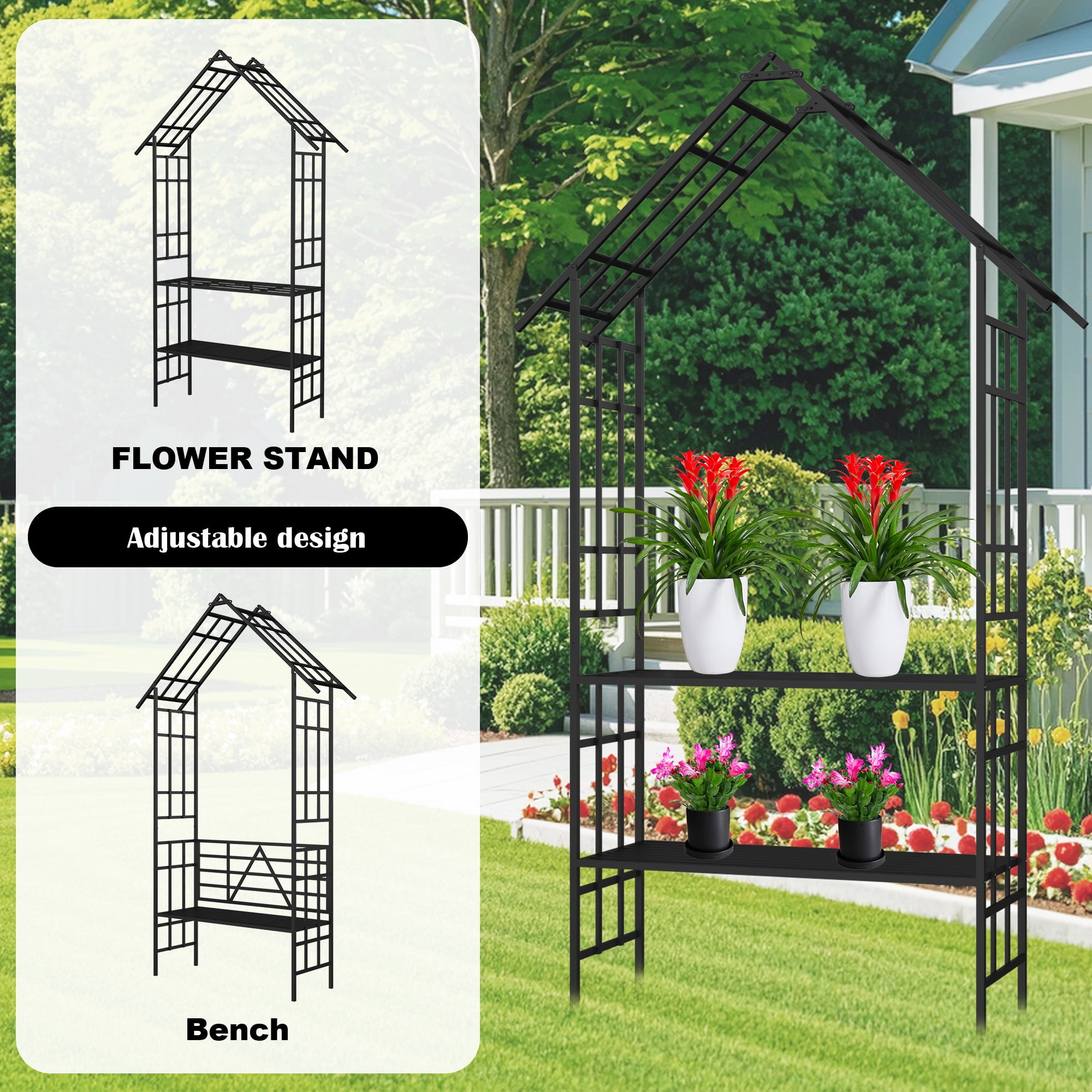 Metal Garden Arch with Bench Turned,Rustproof Trellis Arbor for ...