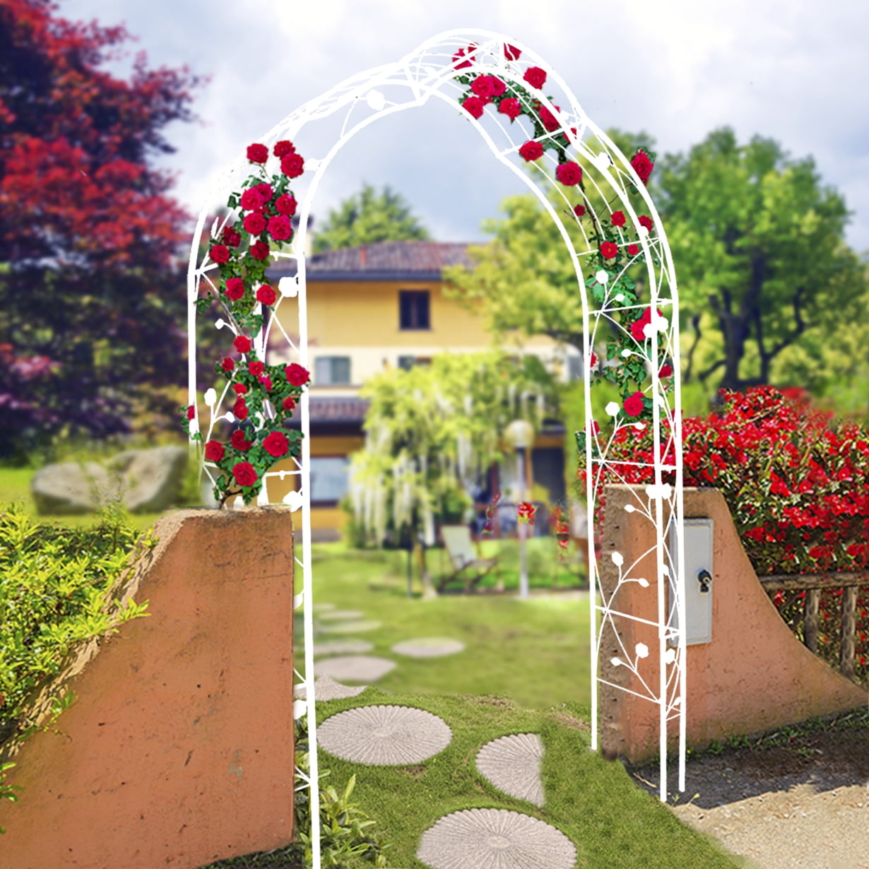 Metal Garden Arch with Flower Leaf Ornament,Outdoor Arch with 8 Styles ...