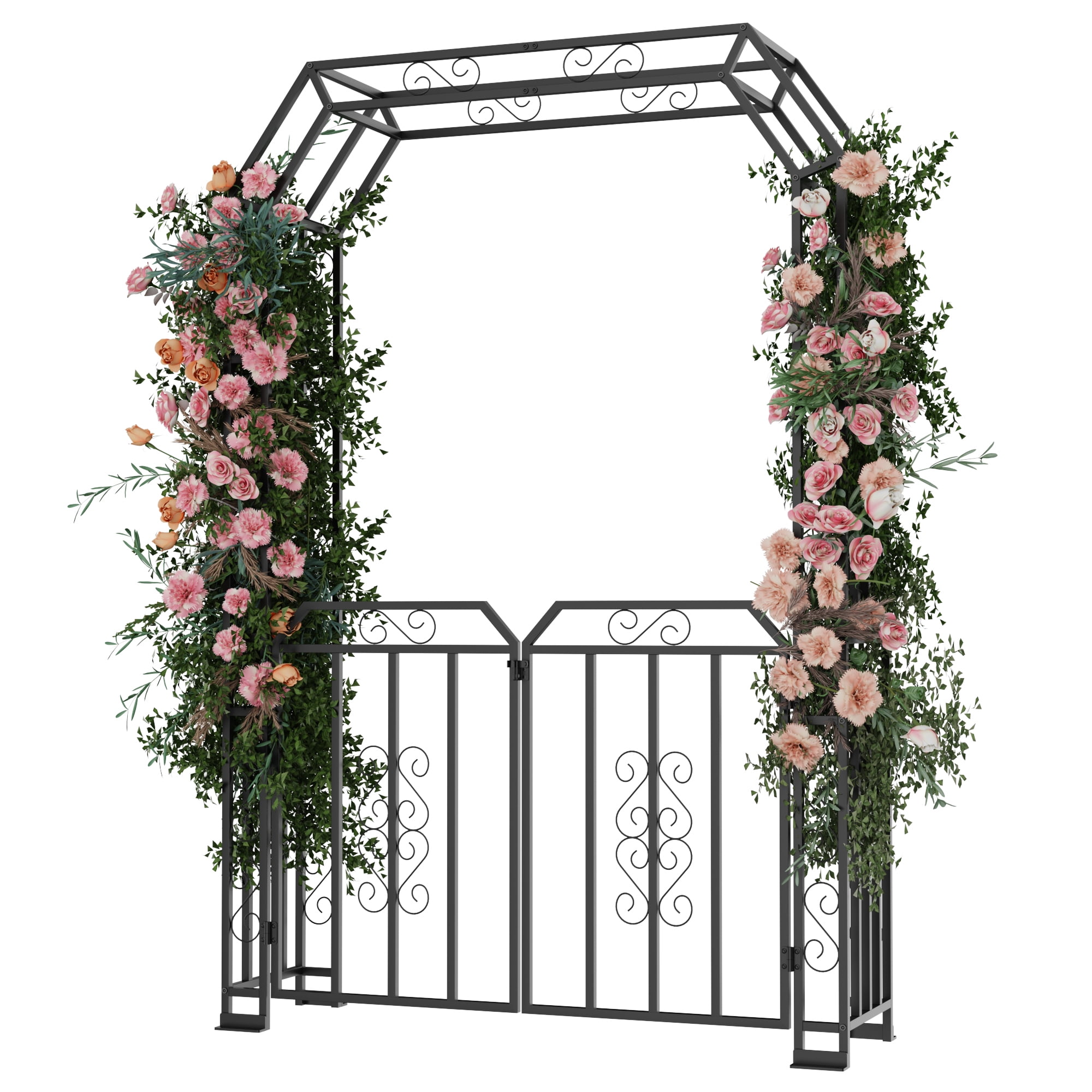 Metal Garden Arch with Gate, Decorative Arbor Trellis for Climbing ...