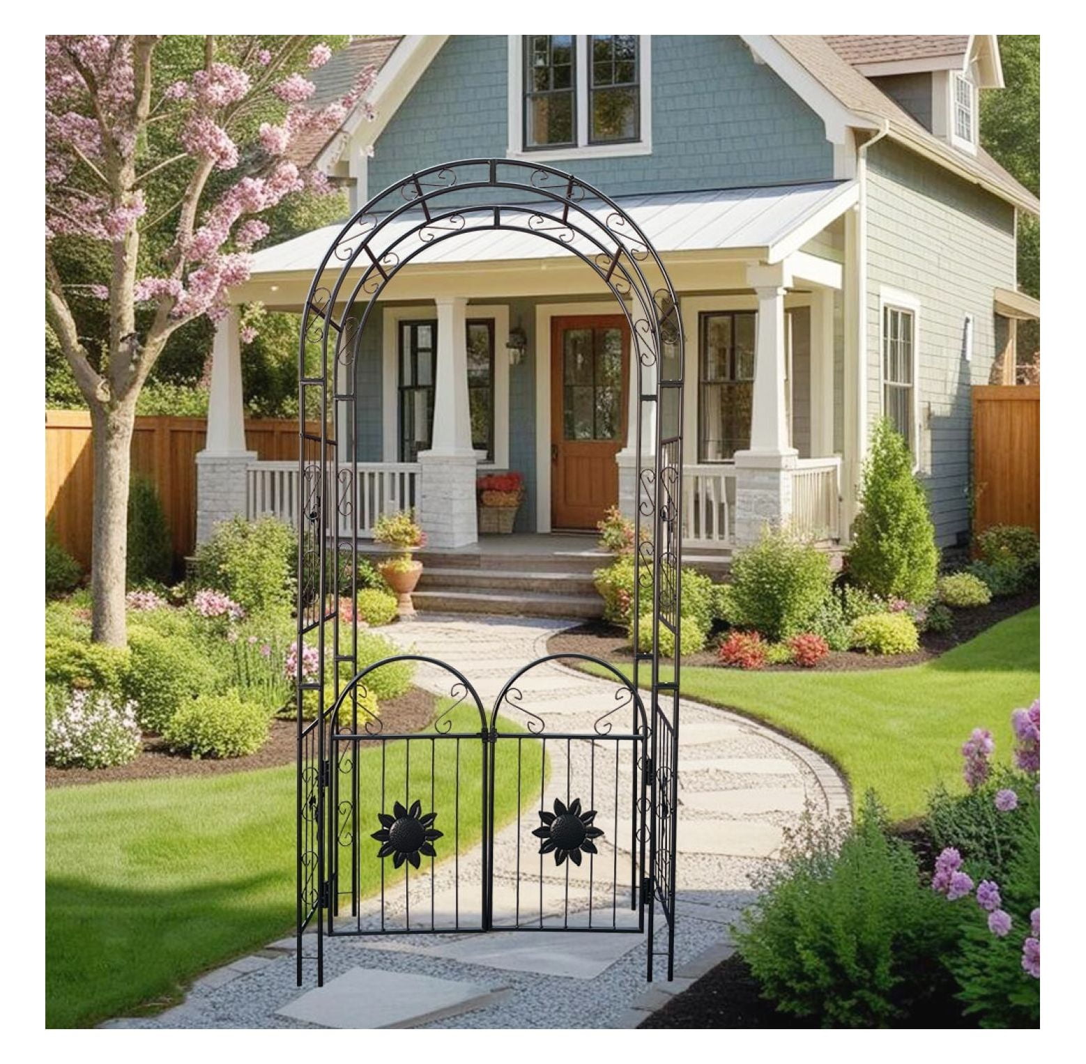 Metal Garden Arch with doors Garden Arbor Trellis Climbing Plants ...