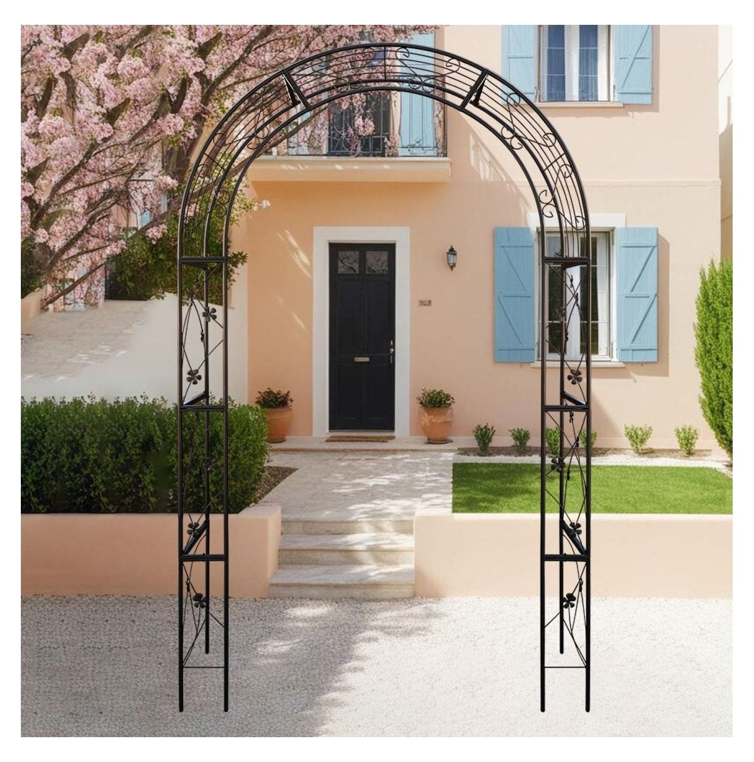 Metal Garden Arch with doors Garden Arbor Trellis Climbing Plants ...