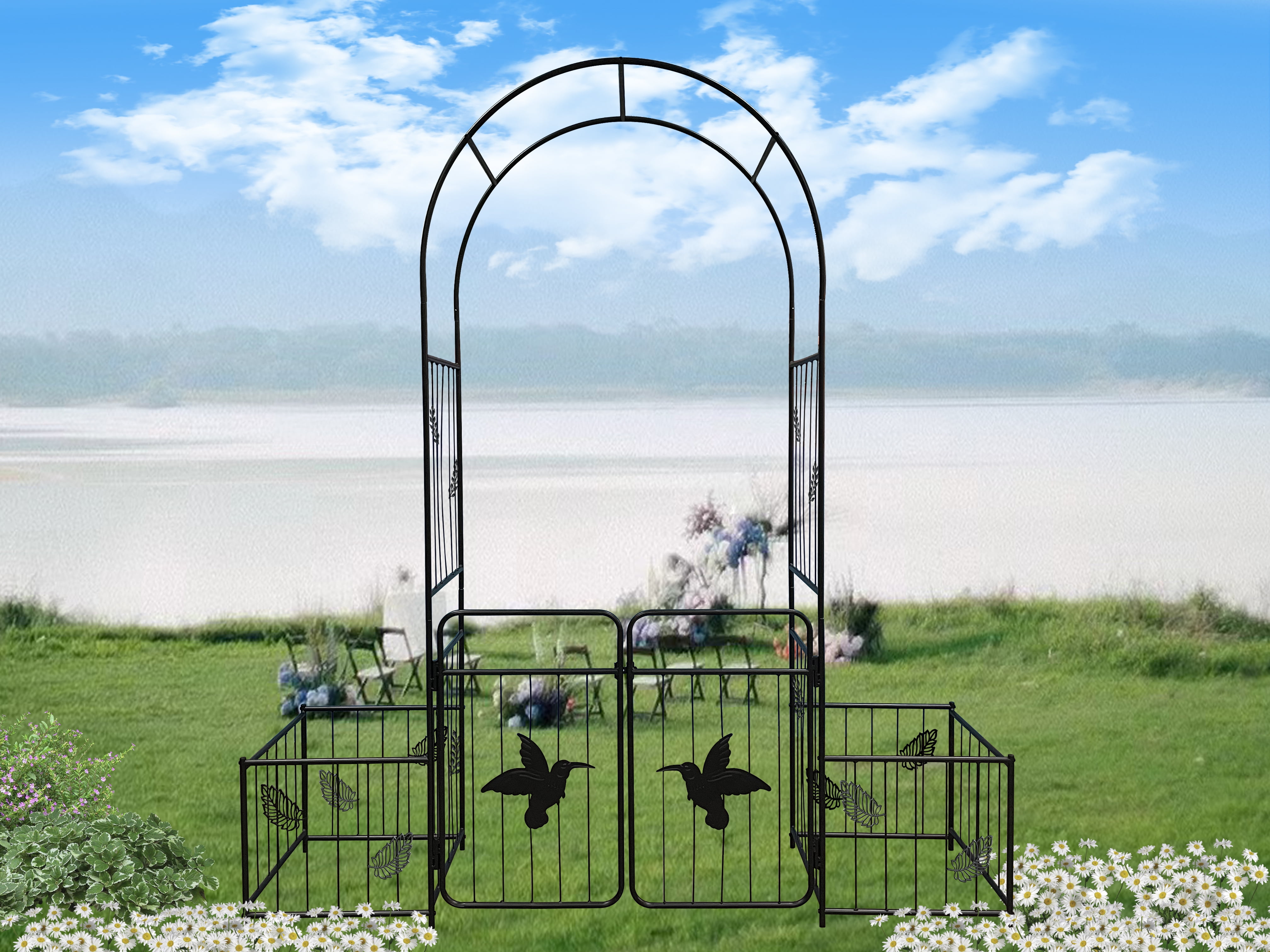 Metal Garden Arch with doors Garden Arbor Trellis Climbing Plants ...