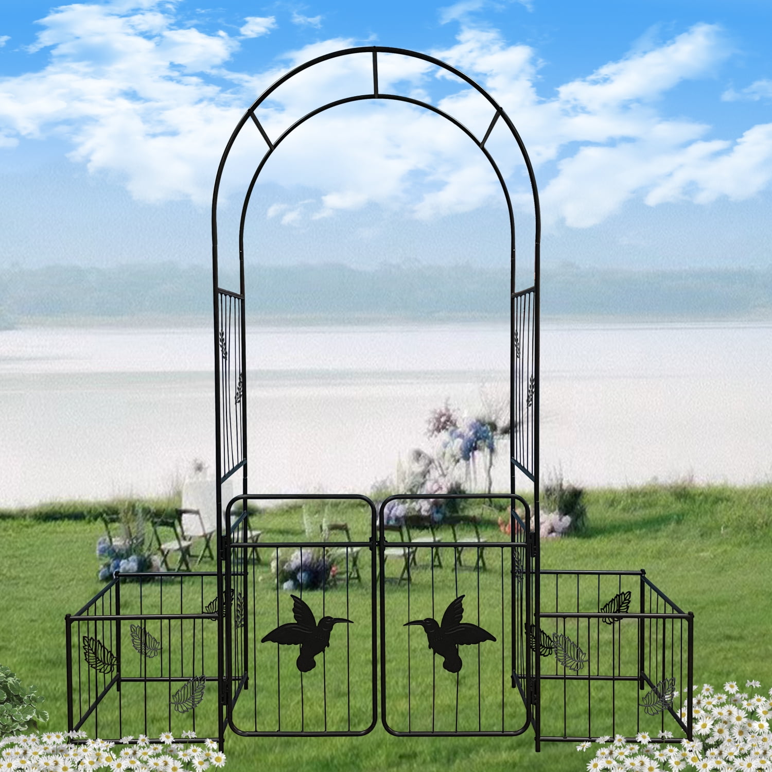 Metal Garden Arch with doors Garden Arbor Trellis Climbing Plants ...