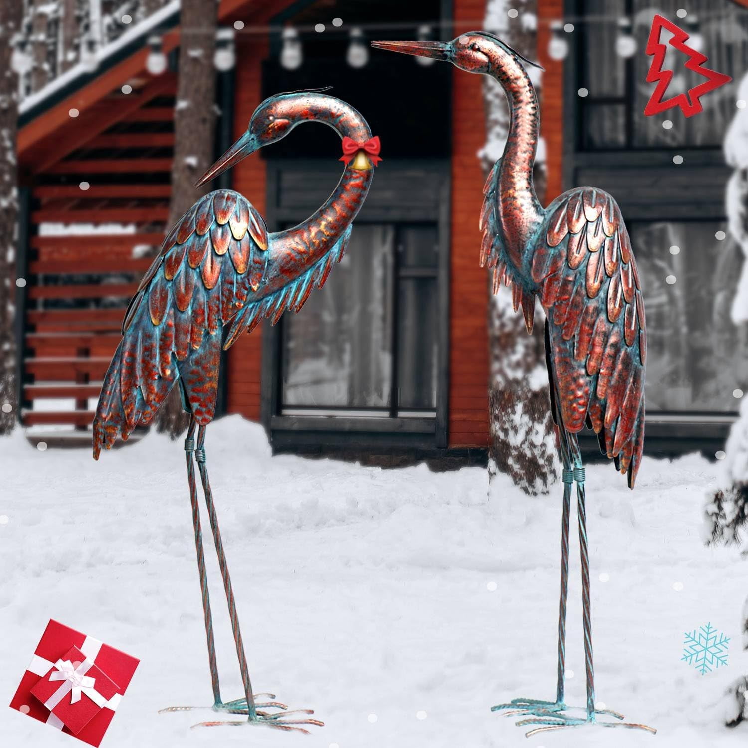 Metal Garden Crane Statues - Large Patina Heron Yard Art Decor for Lawn ...