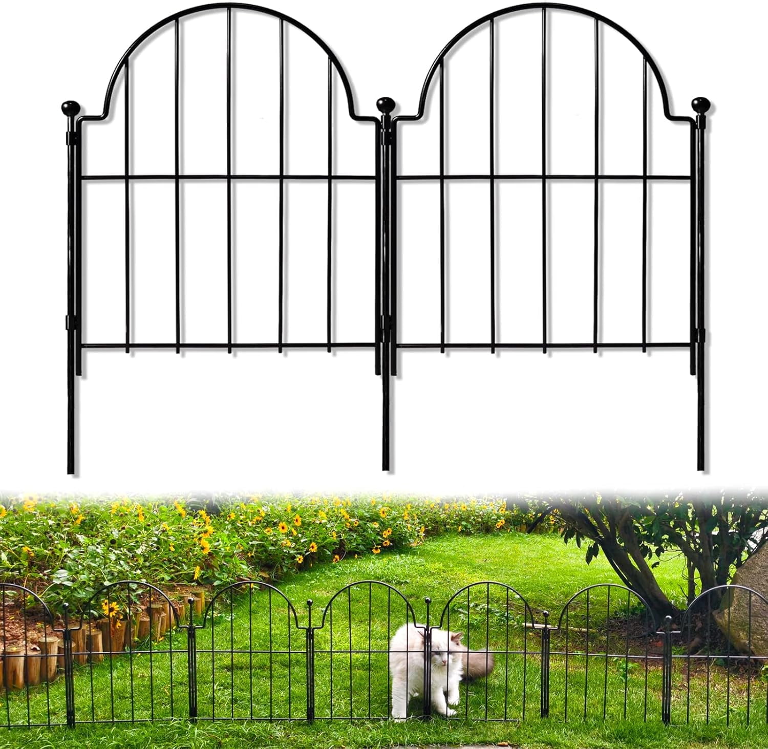 Metal Garden Fence, 22 in(H) x 16.25 ft(L) Arched Rustproof Metal No ...